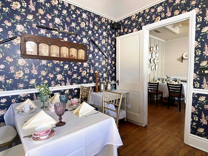 Floral wallpaper that doesn't apologize for its enthusiasm creates the perfect backdrop for tea-time conversations and Instagram-worthy moments.