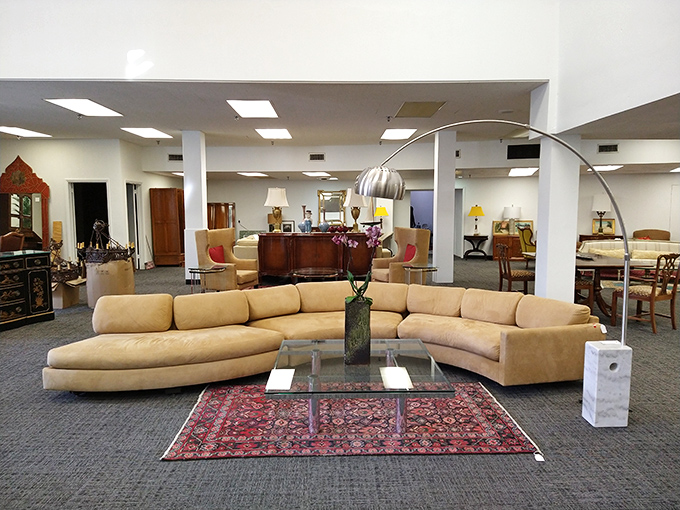 Step inside and discover a wonderland of carefully curated furniture vignettes. That camel-colored sectional? It's practically begging for a marathon of "The Crown."