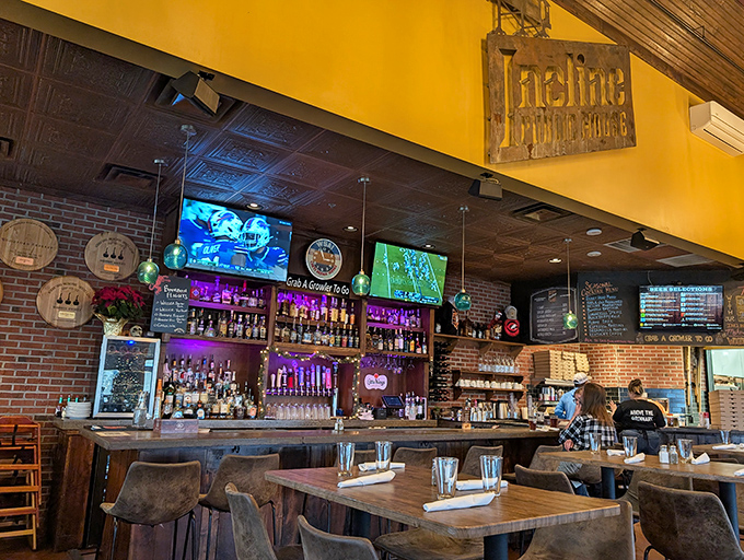 Step into this warm, brick-lined haven where comfort food meets genuine hospitality in every golden-lit corner.