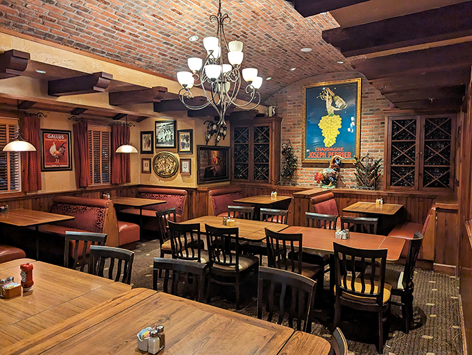 Exposed brick, wooden beams, and vintage French posters create the perfect ambiance for pretending you're in a bistro along the Seine rather than the Scioto.