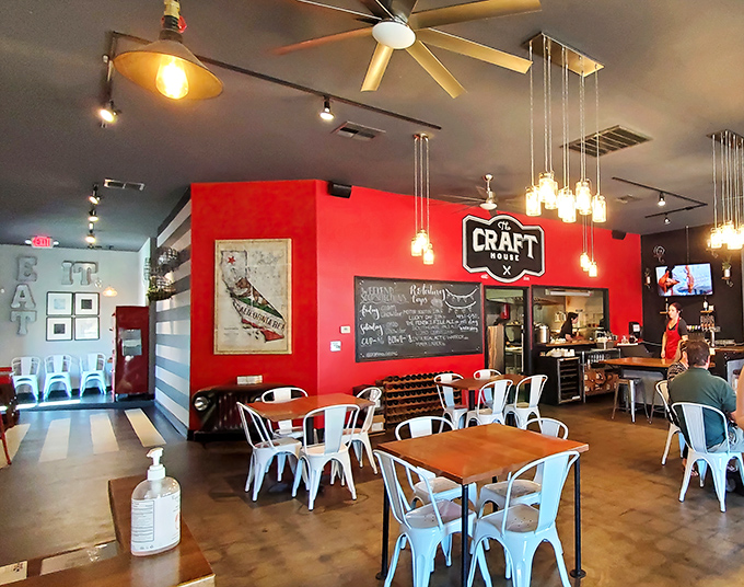 Industrial chic meets comfort food paradise where metal chairs witness daily acts of culinary brilliance.