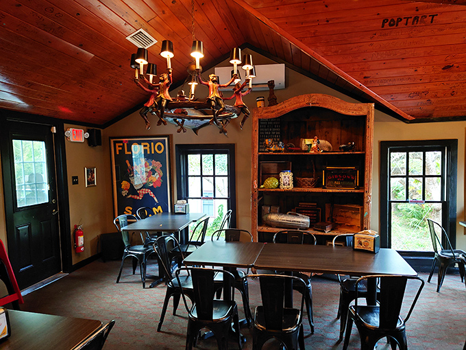 Wooden ceiling beams, quirky d&eacute;cor, and that chandelier&mdash;this isn't just a restaurant, it's someone's wonderfully eccentric living room that happens to serve amazing food.