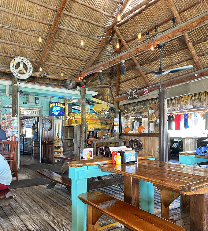 The tiki-hut ceiling isn't just charming decor&mdash;it's a promise that whatever happens under it will be deliciously unforgettable and authentically Keys.