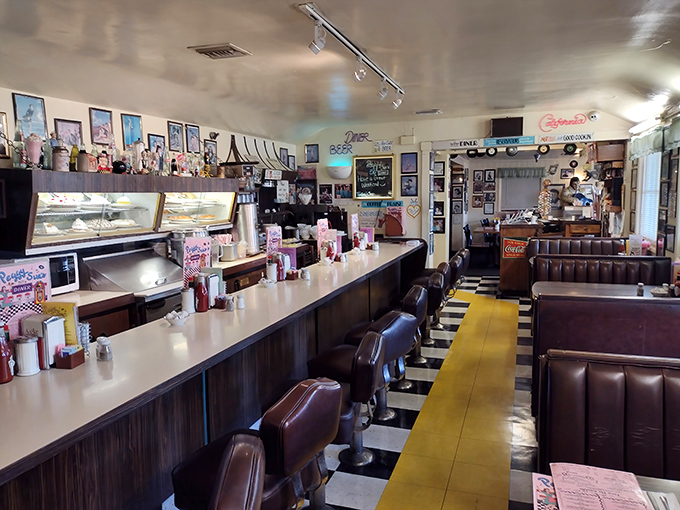 The classic counter seating invites you to belly up for a meal where conversations with strangers become the unexpected dessert to your blue plate special.