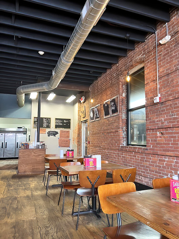 Industrial chic meets barbecue simplicity. Those exposed brick walls and wooden tables aren't trying to impress you&mdash;they're just setting the stage for meat magic.