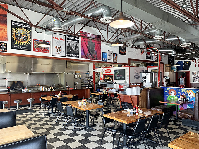 The checkered floor and vintage posters aren't manufactured nostalgia&mdash;they're the real deal, like finding your favorite uncle's basement rec room.