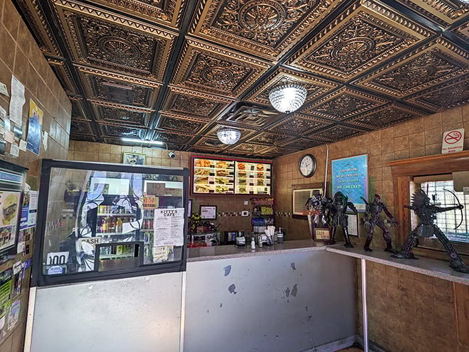 Where ornate tin ceiling meets no-nonsense counter service. Kitty's interior feels like stepping into a time capsule where the food matters more than the frills.