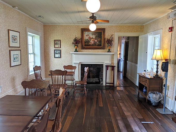 Wooden floors that have witnessed decades of satisfied diners, vintage furnishings, and a fireplace that whispers stories of Lynchburg's past.