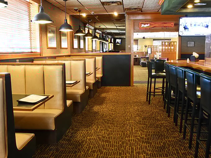 Classic cream-colored booths and wood paneling create that perfect "Wisconsin's living room" vibe where comfort food and conversation flow equally well.