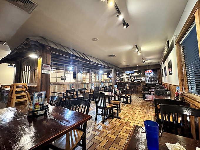 Wooden accents and simple furnishings create the perfect backdrop for seafood stardom. No distractions from what matters most&mdash;the food.