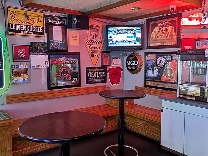 Beer signs, sports memorabilia, and decades of collected ephemera create the perfect dive atmosphere. This isn't Instagram-designed ambiance&mdash;it's authenticity earned one burger at a time.