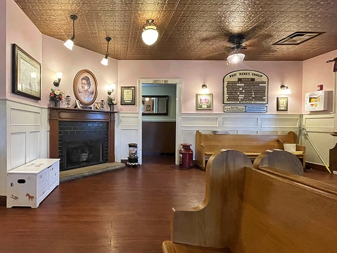 Church pew seating and a warm fireplace&mdash;this isn't just a restaurant, it's a sanctuary where calories don't count and conversations flow as freely as the gravy.