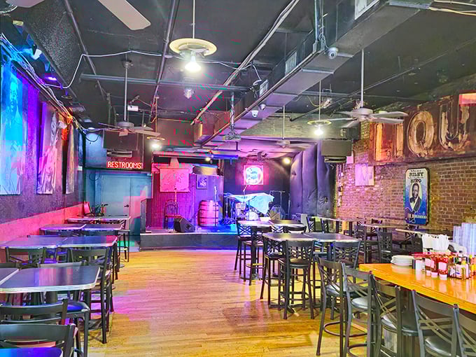 Step inside and the neon-lit interior whispers stories of blues legends who've dined here between sets.