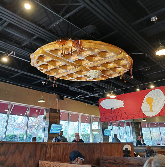 That giant waffle chandelier isn't just decor&mdash;it's a delicious declaration of what makes this place special.