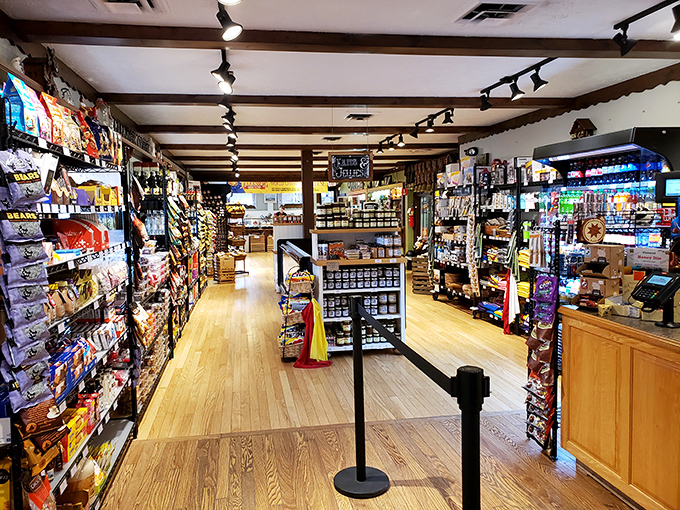 Wooden beams, warm lighting, and shelves stocked with treasures—this isn't just a store, it's a temple of temptation for anyone who's ever dreamed in dairy.