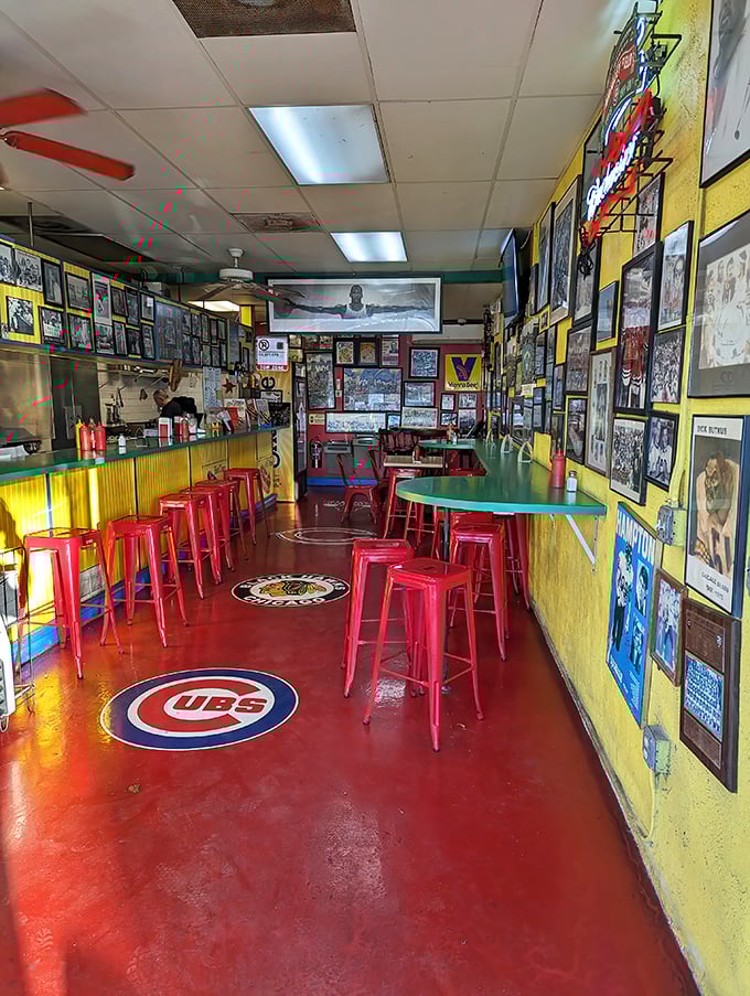 Step inside and you're transported straight to the Windy City&mdash;Cubs logos on the floor, memorabilia on every inch of wall space.