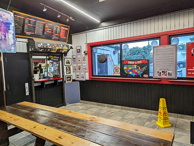 Inside, the no-nonsense ordering counter and "Pin Where You're From" map tell the story of pilgrims traveling far for Baltimore's beef sanctuary.
