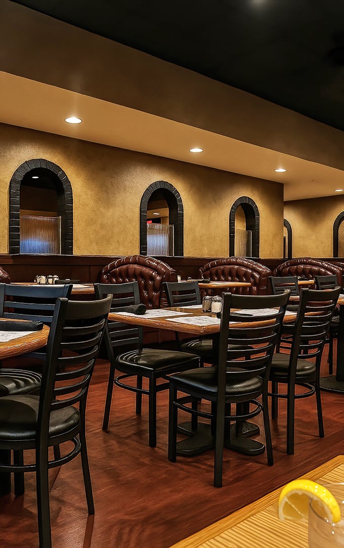 Step inside to find that perfect balance of cozy and elegant&mdash;golden walls, arched alcoves, and leather booths create an atmosphere where both first dates and family reunions feel right at home.