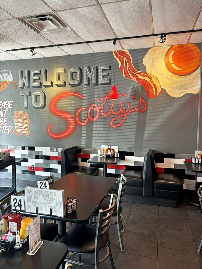 Welcome to flavor town! The interior mural featuring breakfast classics sets the stage for what might be Columbus's most honest dining experience. 