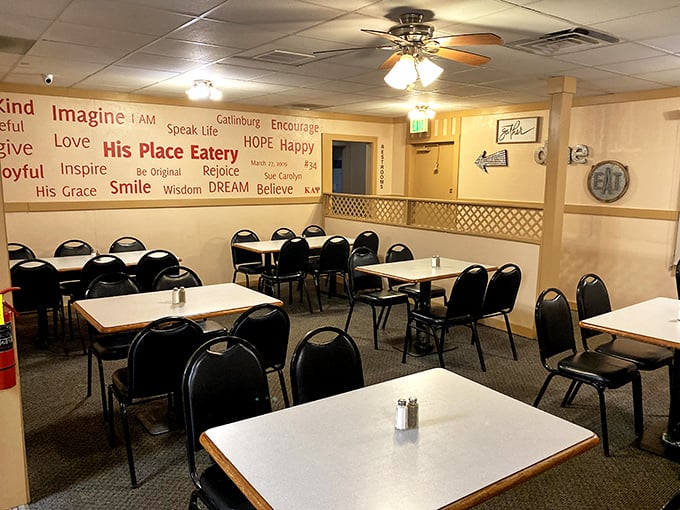 Words of inspiration adorn the walls, but let's be honest&mdash;your attention will quickly shift to what's coming out of the kitchen.