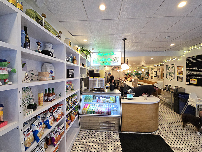 Shelves lined with carefully curated snacks and a gleaming display case&mdash;Middle Child's interior feels like the deli of your dreams got a modern makeover. 