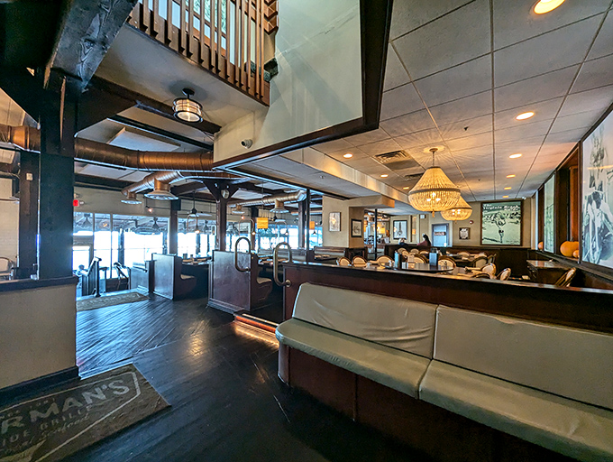 Step inside to warm wood tones and nautical charm&mdash;a dining room that feels like the captain's quarters of a particularly delicious ship.