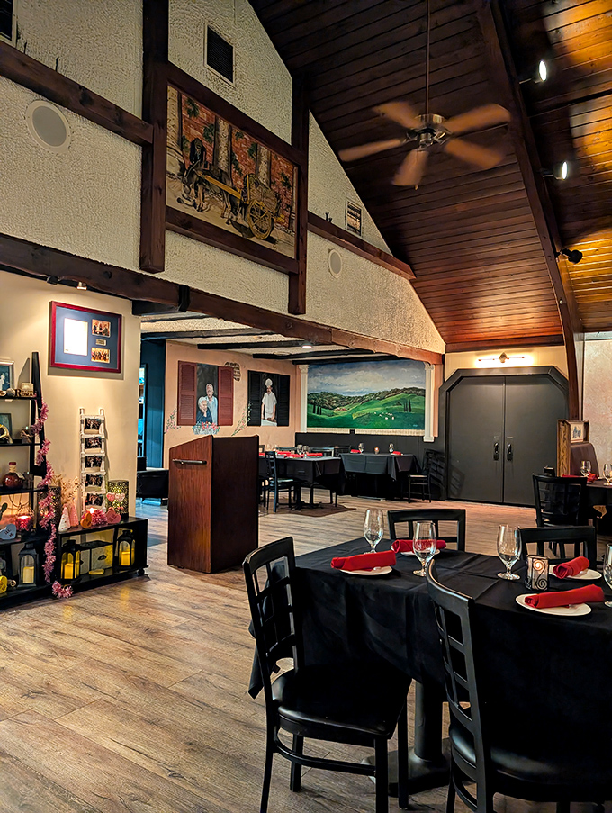 Soaring wooden ceilings and tasteful Italian artwork create that perfect sweet spot between "special occasion" and "I deserve this on a Tuesday."