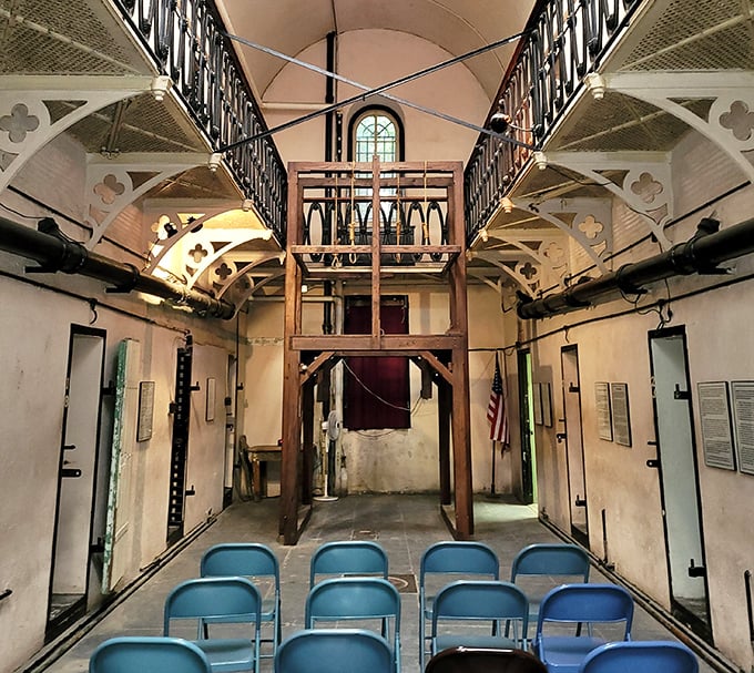 Cell Block One's tiered design seems oddly beautiful until you remember its purpose&mdash;like admiring the engineering of a Venus flytrap while you're stuck inside it.