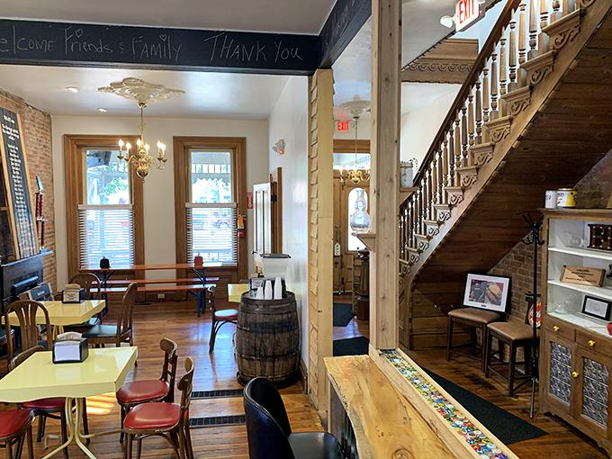 Where history meets hickory smoke. The wooden staircase and exposed brick walls tell stories while you contemplate your next bite.