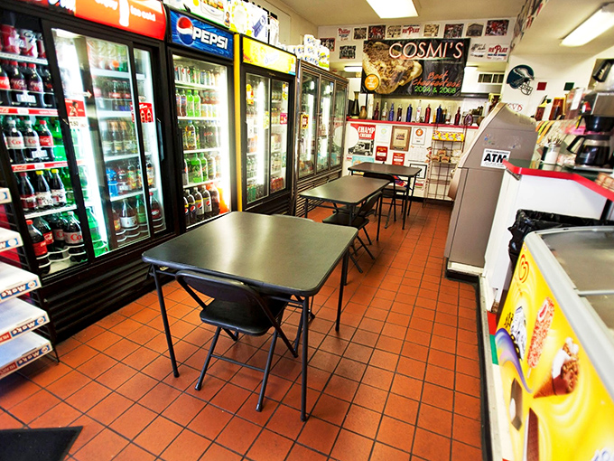 No-frills dining at its finest. Red tile floors, simple tables, and refrigerator cases full of drinks &ndash; the stage is set for sandwich magic.