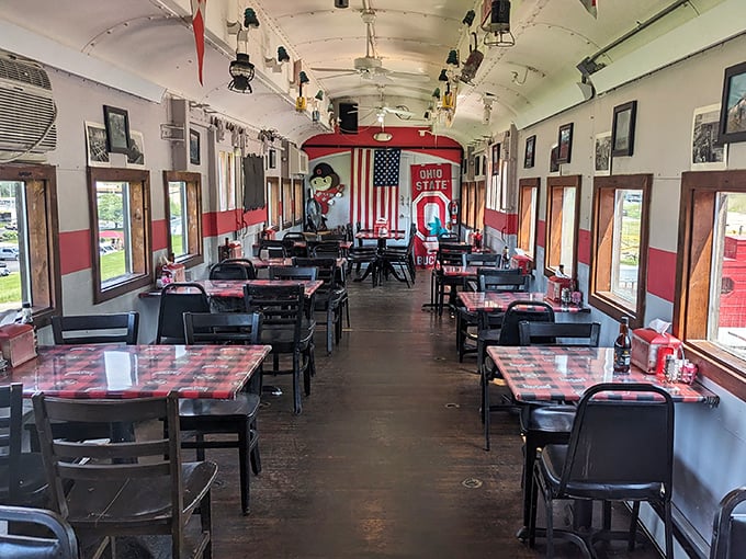 Step inside and you're transported to a bygone era of rail travel, complete with Brutus Buckeye keeping watch over hungry travelers. 