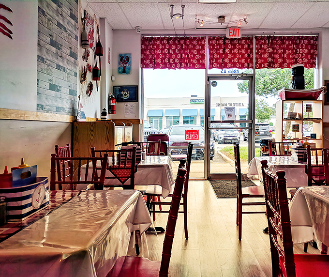 Simple wooden chairs and checkered tablecloths create that authentic Maine vibe&mdash;no pretense, just the promise of great seafood ahead.