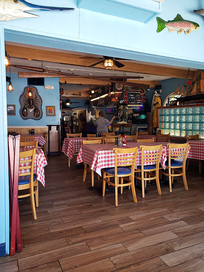 Classic red-checkered tablecloths and nautical decor transport you straight to coastal Maine&mdash;no passport or winter coat required. 