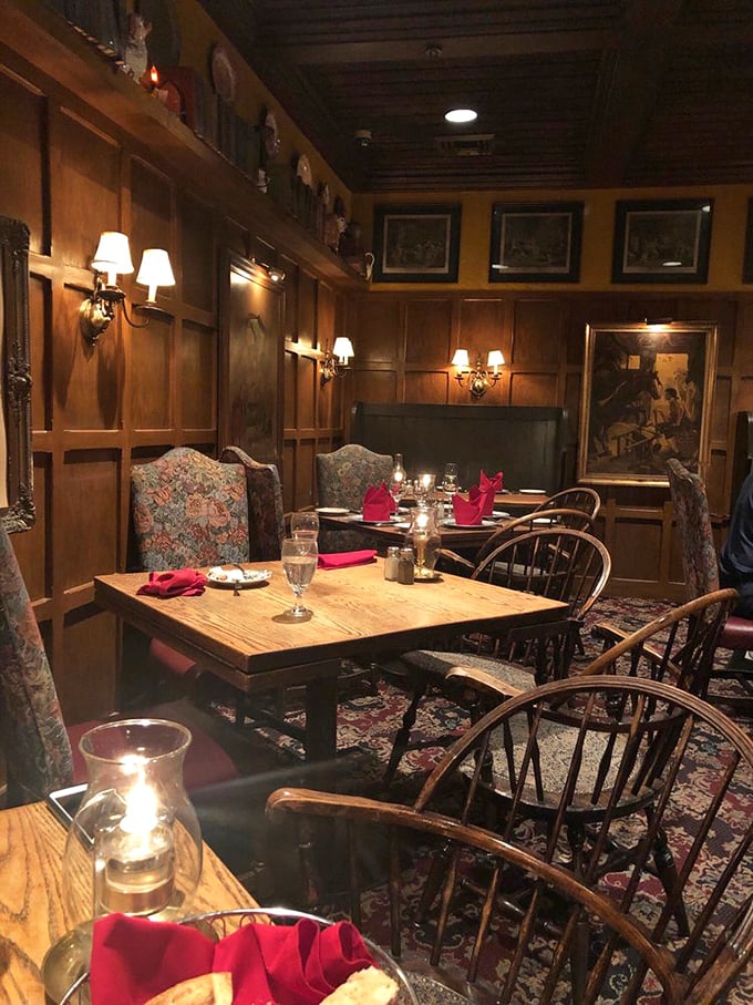 Step inside and time travel to an English manor house, where wood-paneled walls, Windsor chairs, and soft lighting create the perfect backdrop for culinary indulgence.