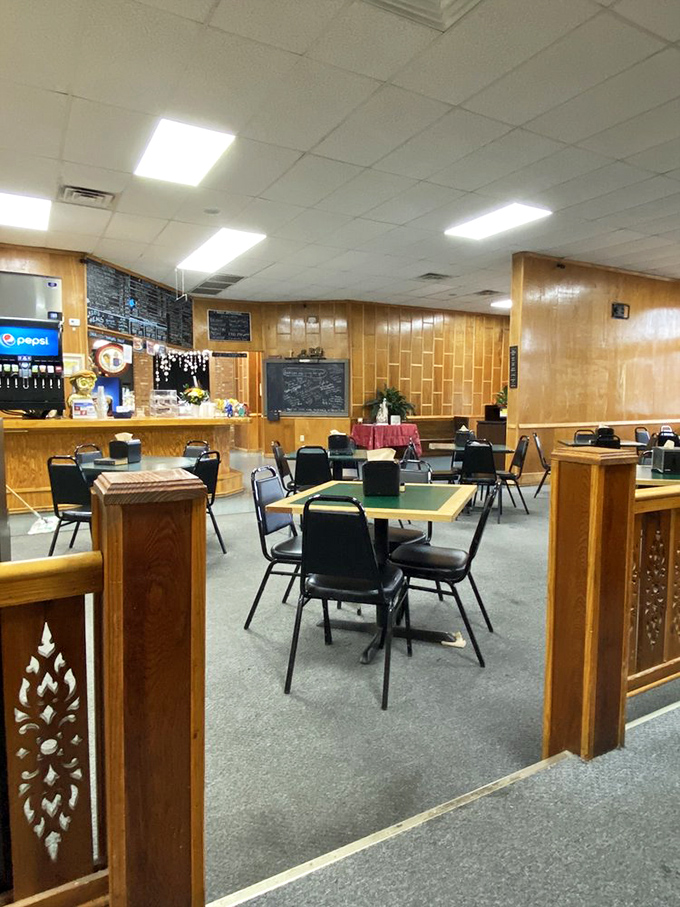 Wood paneling that's witnessed thousands of first dates and family celebrations. This dining room doesn't need Instagram filters&mdash;it's authentically retro without trying.