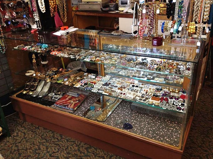 Treasure hunters, prepare yourselves! This glittering display case holds decades of personal expression, from mid-century rhinestones to disco-era statement pieces.