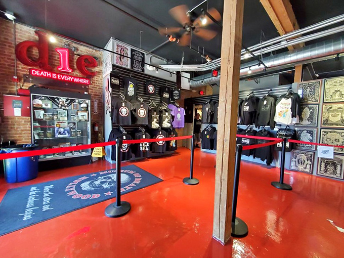 That bright red floor isn't just for show &ndash; it sets the perfect mood for exploring humanity's darkest curiosities. 