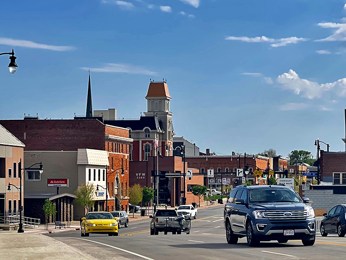 Main Street showcases the architectural timeline of Defiance, where the courthouse clock tower stands as if saying, "I've seen it all, and I'm still ticking."