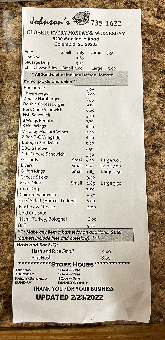 The menu at Johnson's is a beautiful time capsule of American classics. No fancy descriptions needed when the food speaks this eloquently for itself.