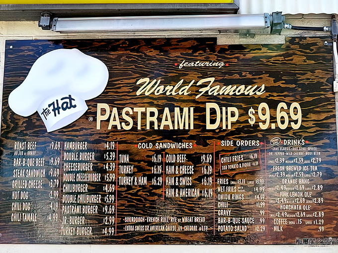 This menu board isn't just a list of options &ndash; it's a roadmap to happiness where pastrami reigns supreme and decisions become deliciously difficult.
