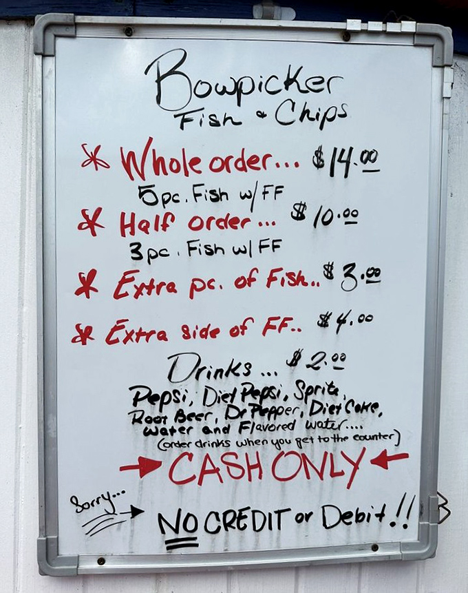 The simplicity of perfection spelled out in marker. When your menu fits on a whiteboard, you know they've mastered their craft rather than diluting their talents.