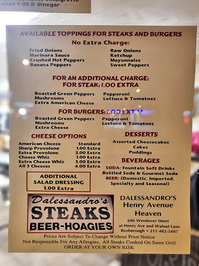 The menu board tells a simple story: pick your weapon of mass deliciousness and prepare for cheesesteak nirvana.