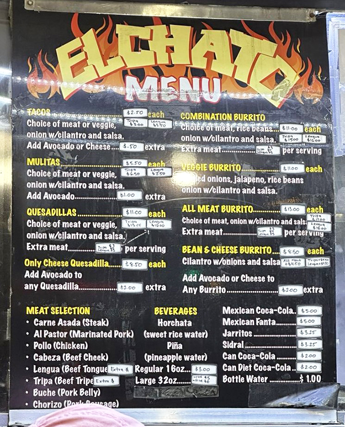 The flame-adorned menu board tells you everything you need to know&mdash;this isn't fancy food, it's just fantastic food.