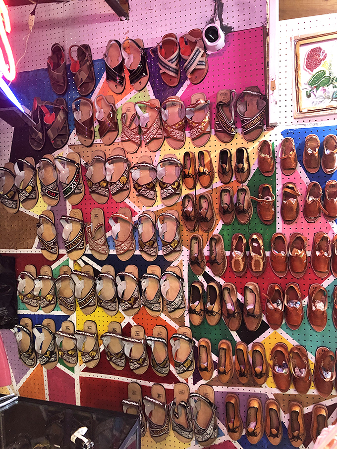 A rainbow of leather sandals creates a dizzying display of summer possibilities. Finding just one pair might be the day's biggest challenge&mdash;they're all calling your name.