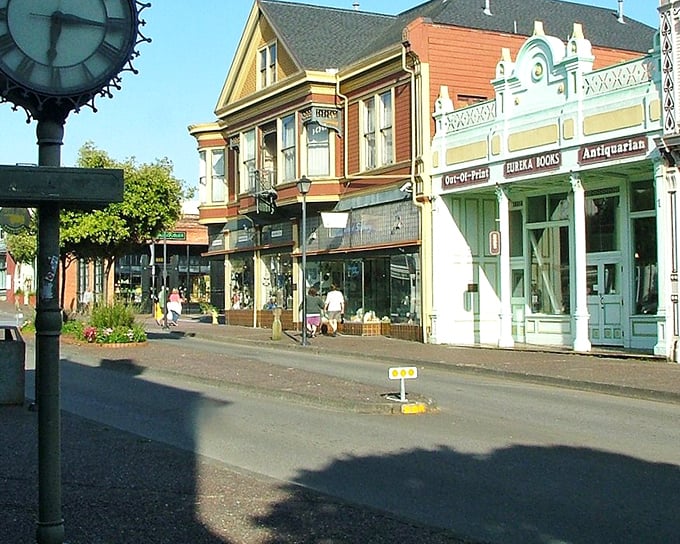 Old Town's colorful storefronts transport you to a time when people window-shopped instead of screen-scrolled. That clock has witnessed a century of Eureka's stories.
