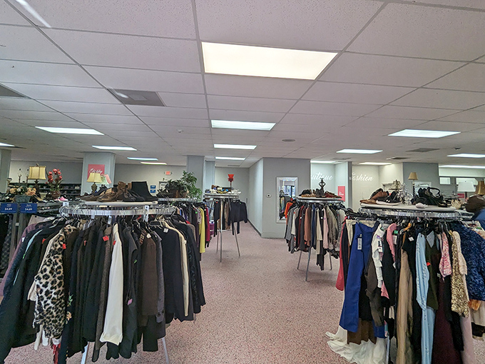 Rows upon rows of potential wardrobe reinventions. The thrill of the hunt begins between these racks of forgotten fashion statements.