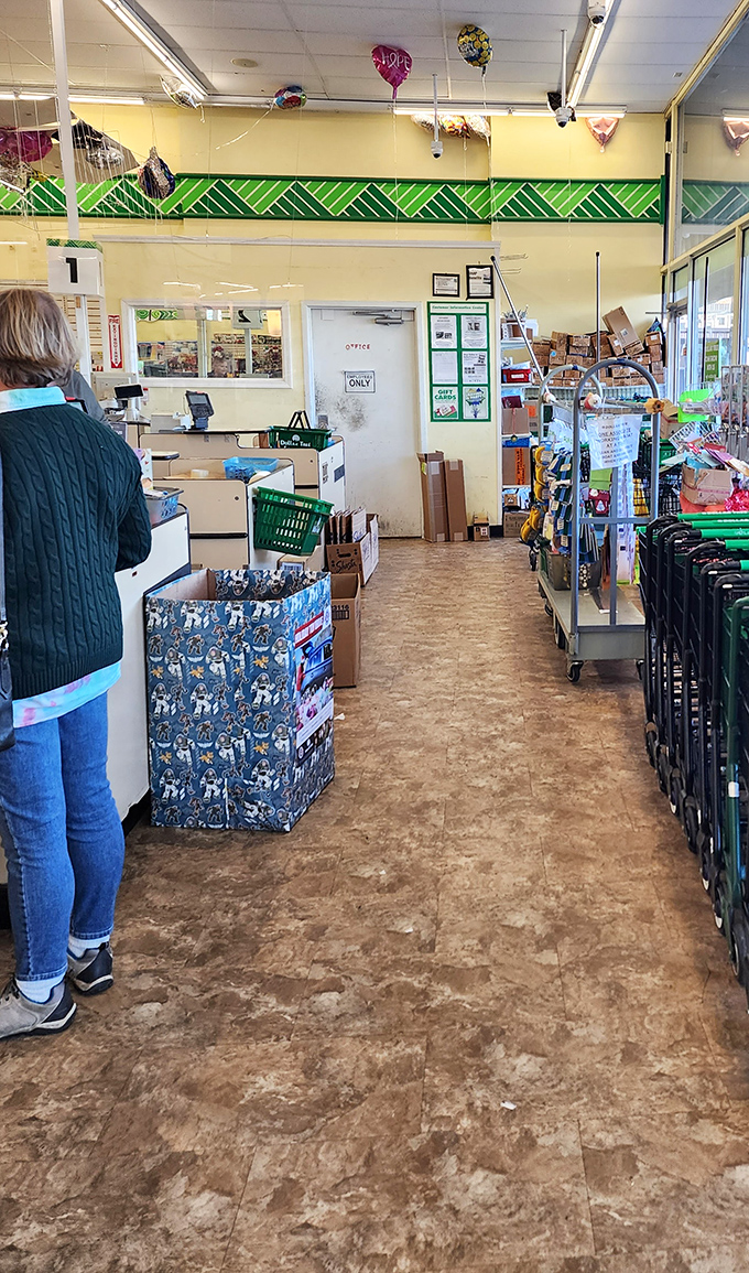 The checkout area: where dreams meet reality and shoppers discover their dollar-stretching prowess has filled an entire cart.