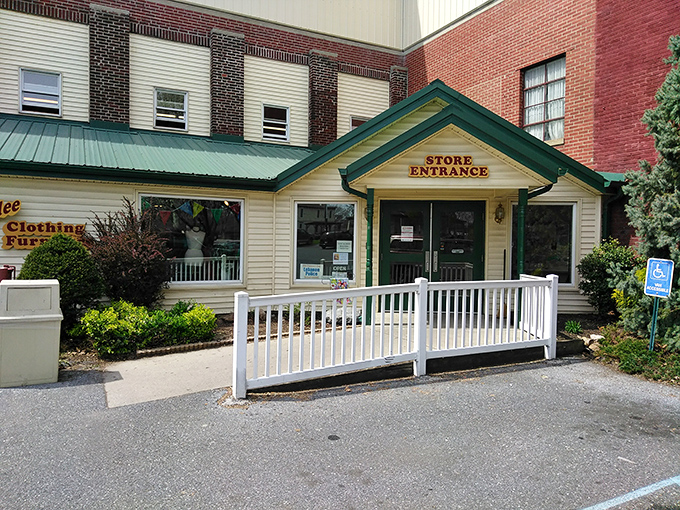 "Store Entrance" might be the most understated sign in retail history. Behind this modest green-roofed portal lies a universe of possibilities and forgotten treasures.