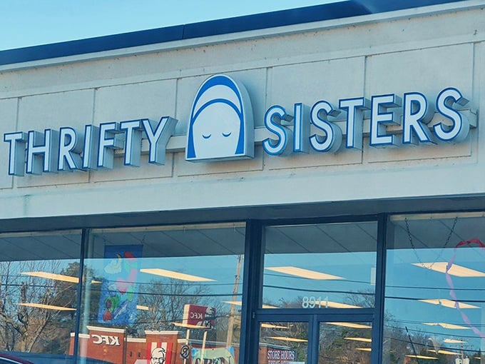 Blue skies frame the iconic signage, where that peaceful logo seems to whisper, "Come in, slow down, find something wonderful."