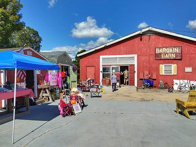 The weathered charm of this secondhand sanctuary beckons bargain hunters from miles around with irresistible appeal.